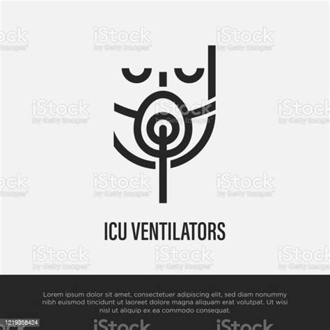 Icu 인공 호흡기 얇은 라인 아이콘 폐의 기계적 환기를위한 마스크에 남자 코비드19에 대한 치료 의료 및 의료 벡터 그림 0