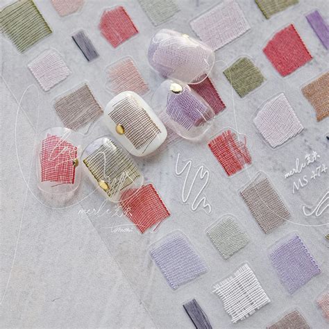 Красочные тканевые линии дизайна ногтей наклейки Ретро Черный Белый Английский Письмо Дизайн