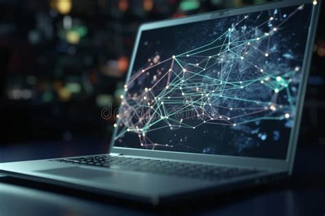 Laptop On Blue Internet Network Visualization And Big Data Technology With Laptop Ai Generative