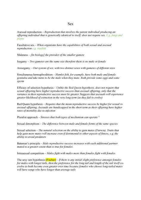 Sex Glossary Sex Asexual Reproduction Reproduction That Involves