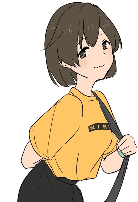Safebooru 1girl 3 Arm Behind Back Black Skirt Brown Eyes Brown Hair Clothes Writing Hiryuu