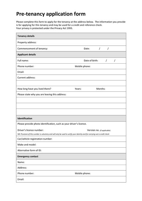 免费 Pre Tenancy Application Form 样本文件在