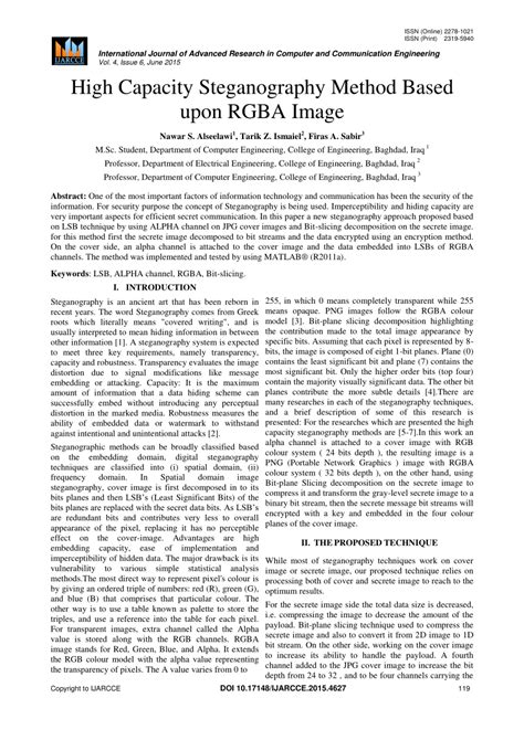Pdf High Capacity Steganography Method Based Upon Rgba Image