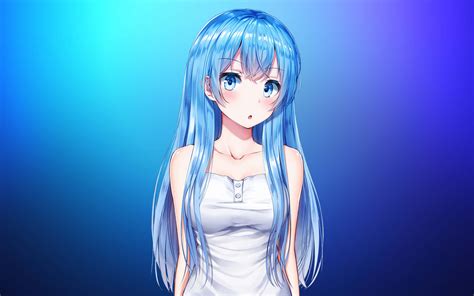 Download Blue Haired Anime Girl Portrait Wallpaper