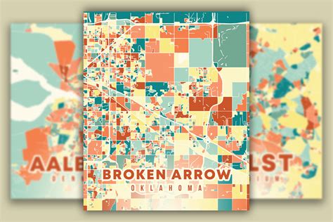 Broken Arrow Oklahoma Colorful Map Gráfico Por Poster Boutique