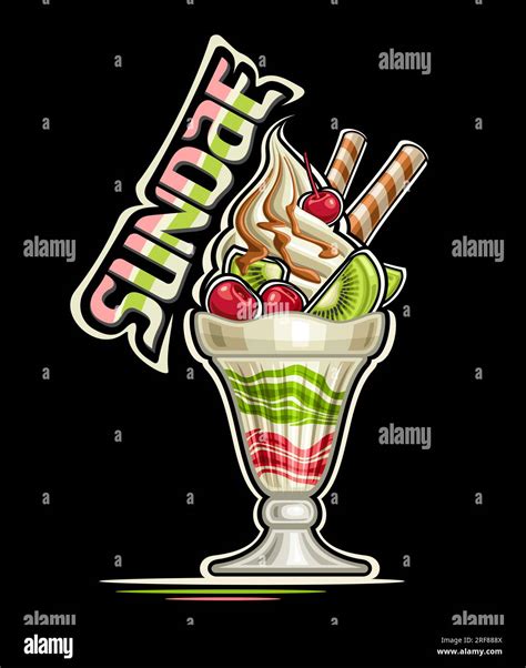 Vector Logo For Sundae Decorative Poster With Illustration Of Spiral