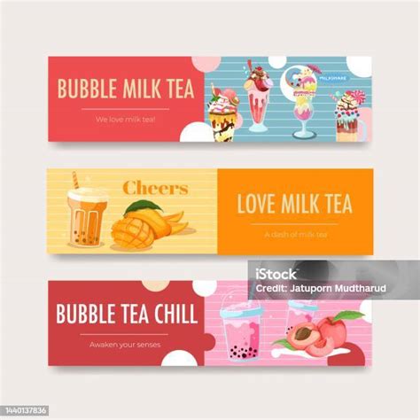 배너 밀크티 광고 포스터 템플릿 아이스크림 망고 복숭아 장식 0명에 대한 스톡 벡터 아트 및 기타 이미지 0명 광고 냉동식품 Istock