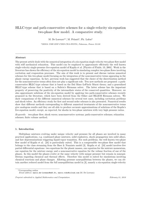 Pdf Hllc Type And Path Conservative Schemes For A Single Velocity Six Equation Two Phase Flow