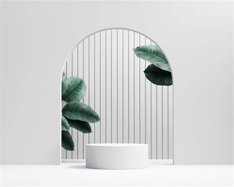 식물 제품 프레젠테이션 배경과 함께 3d 렌더링 플랫폼 포디움 프리미엄 사진