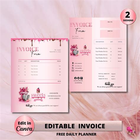 Cake Invoice Template Editable Custom Order Form Printable For Small