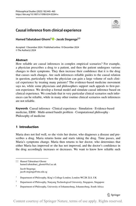 Pdf Causal Inference From Clinical Experience