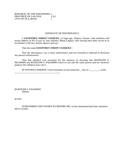 Affidavit Of Name Discrepancy In Laguna Pdf