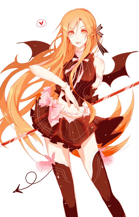 Safebooru 1girl Asuna Sao Bat Wings Brown Eyes Brown Hair Demon