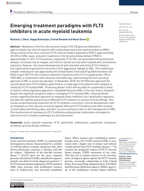 Pdf Emerging Treatment Paradigms With Flt3 Inhibitors In Acute