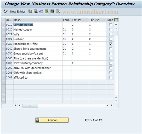 BC53 SAP Tcode Business Partner Relationship Category