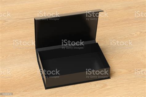 검은 색 은 나무 배경에 모의 사각형 접이식 선물 상자를 열었다 측면 보기입니다 가냘픈에 대한 스톡 사진 및 기타 이미지