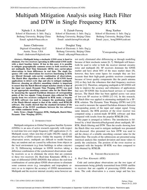 Pdf Multipath Mitigation Analysis Using Hatch Filter And Dtw In