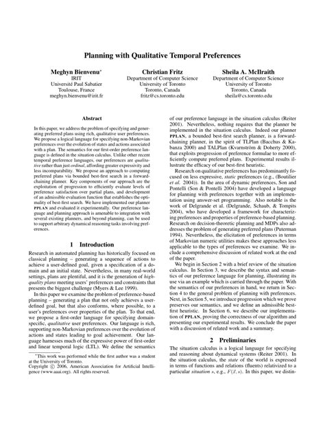 Pdf Planning With Qualitative Temporal Preferences