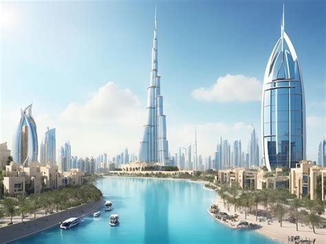 두바이의 부르지 칼리파 Burj Khalifa 는 세계에서 가장 높은 건물로 도시 하늘 위에 웅장하게 ⁇ 아 있습니다