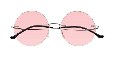 Silver Lightweight Round Rimless Tinted Sunglasses With Light Garnet