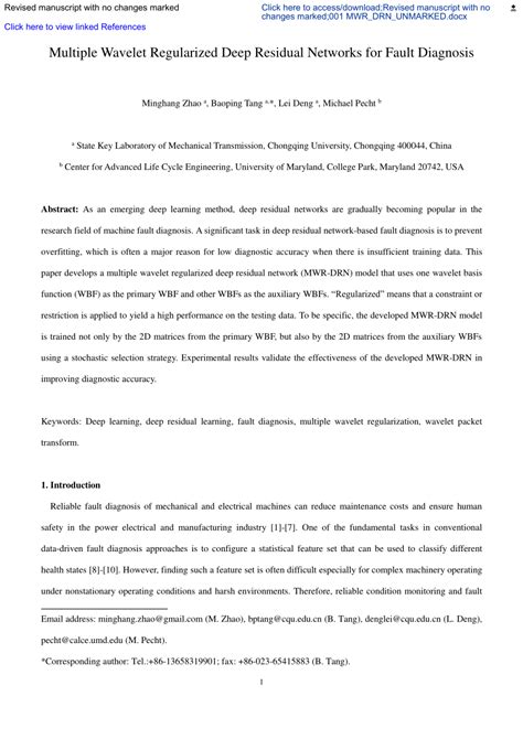 pdf multiple wavelet regularized deep residual networks for fault