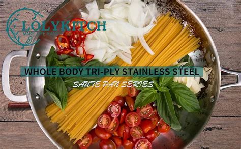 Amazon LOLYKITCH Quart Tri Ply Stainless Steel Saute Pan With Lid Deep Frying Pan Jumbo