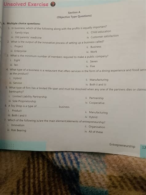 Unsolved Exercisea Multiple Choice Questionssection Aobjective Typ Unsolved Exercisea Multiple Choice Questionssection Aobjective Typ
