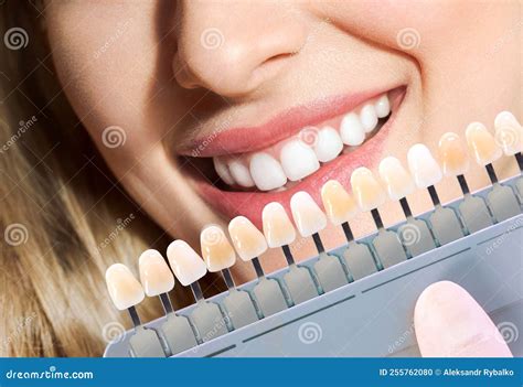 Doctor Matching Patient S Teeth Color With Palette Closeup Cosmetic