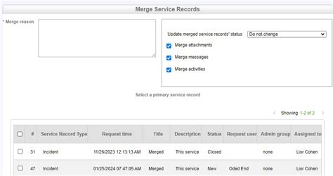 merge service records