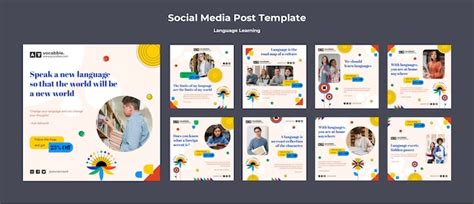 Premium Psd Language Classes Instagram Posts Collection With Abstract Flowers