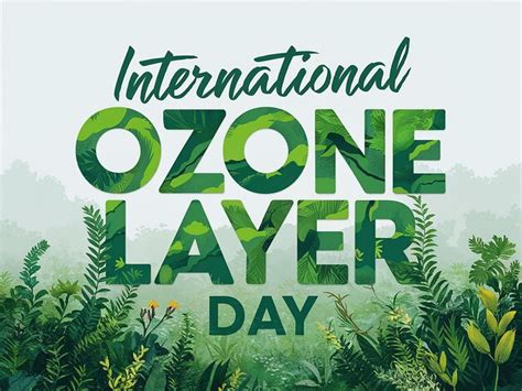 International Ozone Layer Day Stylized Text And Leaves Premium Ai