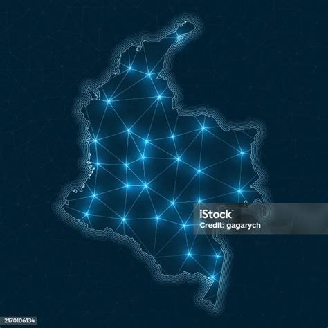 콜롬비아 네트워크 지도 나라의 추상적인 기하학적 지도 디지털 연결 및 통신 설계 빛나는 인터넷 네트워크 멋진 벡터 일러스트 레이 션 0명에 대한 스톡 벡터 아트 및 기타