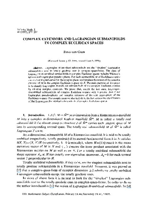 Pdf Complex Extensors And Lagrangian Submanifolds In Complex Euclidean Spaces