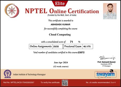 Abhishek Kumar On Linkedin Cloudcomputing Nptel Certification
