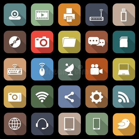Hi Tech Flat Icons With Long Shadow Stock Vector Illustration Of File Document