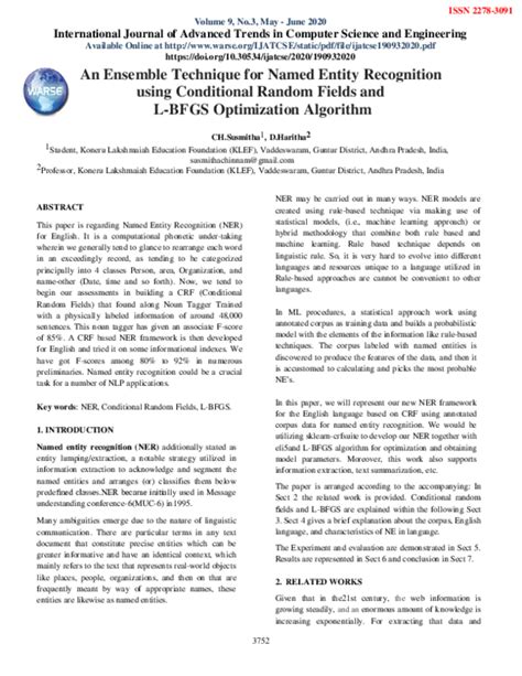 Pdf An Ensemble Technique For Named Entity Recognition Using Conditional Random Fields And L
