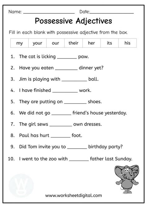 Worksheets Worksheet Digital Possessive Adjectives Adjectives