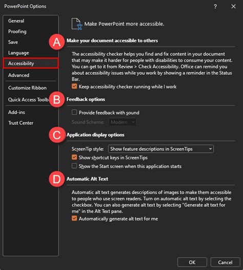 Accessibility Program Options In Powerpoint 365 For Windows