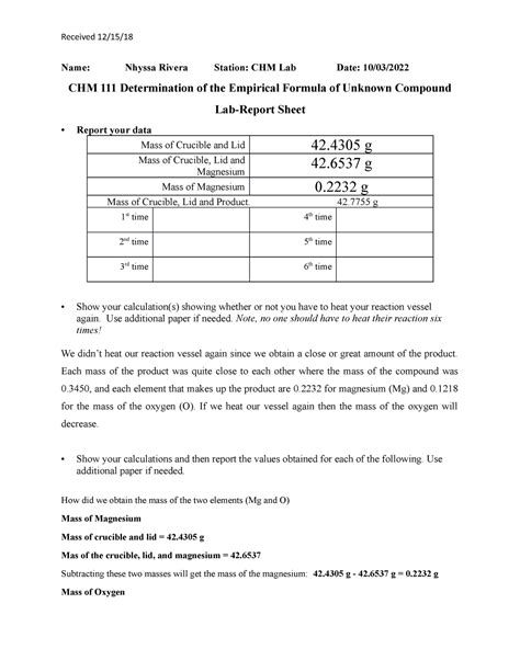 Week 4 Exp 3 Lab Report Sheet And Post Lab Questions Chm 111