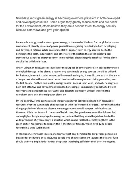 Analytical Essay Green Energy Essay