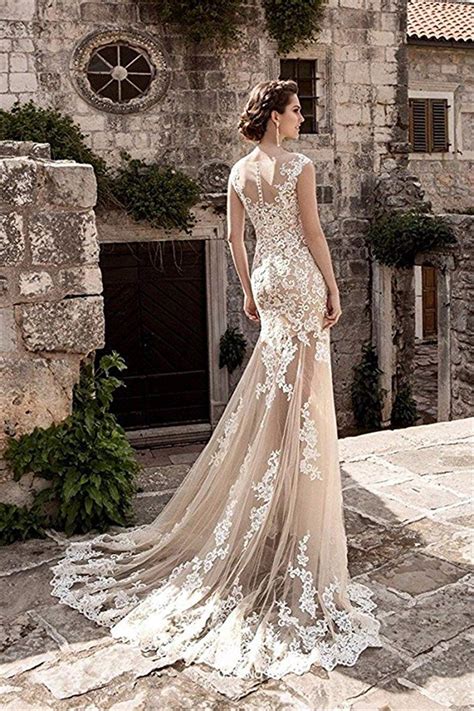 Charmingbridal Lace Wedding Dress Detachable Skirt Tulle Mermaid Gown