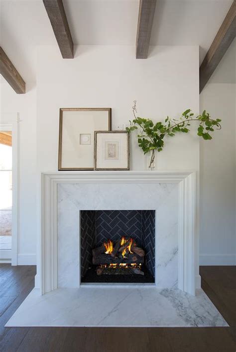 Marble Herringbone Tile Fireplace