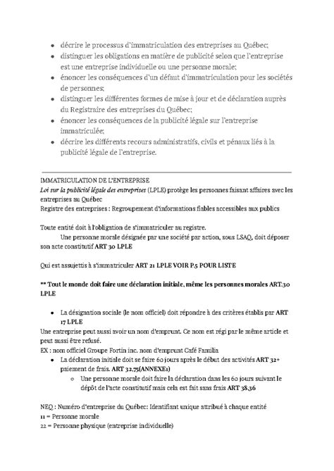 Note de cours DRT 1060 SEM 8 décrire le processus dimmatriculation