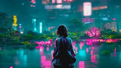 赛博朋克湖中少女科幻动态壁纸 动态壁纸下载 元气壁纸