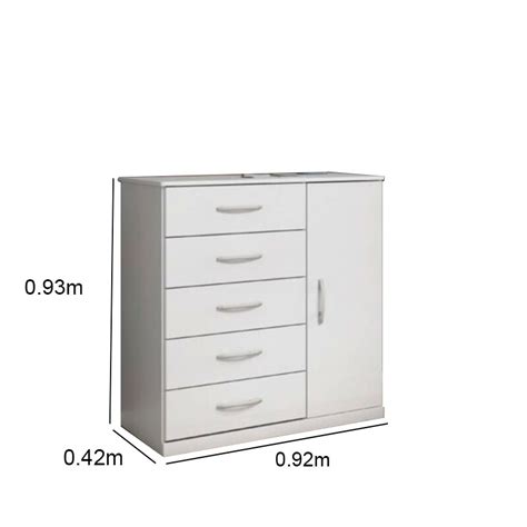 Cômoda 5 Gavetas 1 Porta Vane 012 Larg 092m Branco Jl Móveis Drika