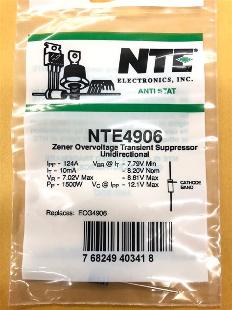 Nte4906 82v Overvoltage Transient Suppressor Unidirectional ~ Axial