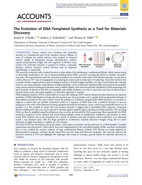Pdf The Evolution Of Dna Templated Synthesis As A Tool For Materials