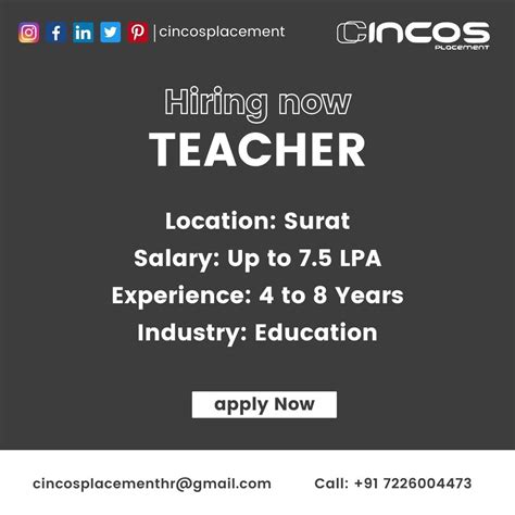 Cincos Placement Services On Linkedin Teacher Suratjobs Educationcareers Careeropportunities…