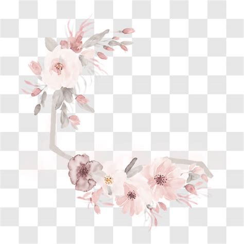 Baixe Moldura Floral Em Aquarela Com Flores Rosa E Cinza Pngs