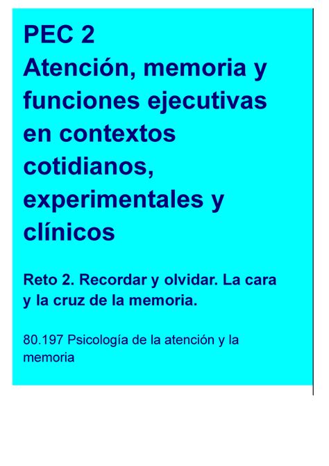 Psicología de la atención y la memoria PEC PEC Atención memoria y funciones ejecutivas